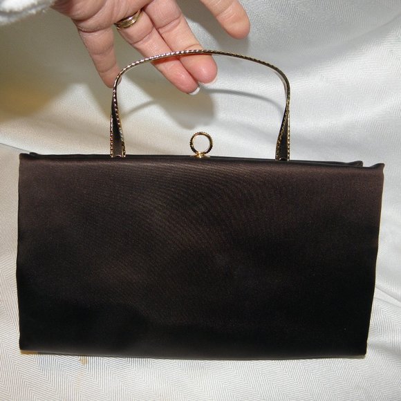 AFTER FIVE | Bags | Vintage After Five Brown Satin Evening Purse Gold ...
